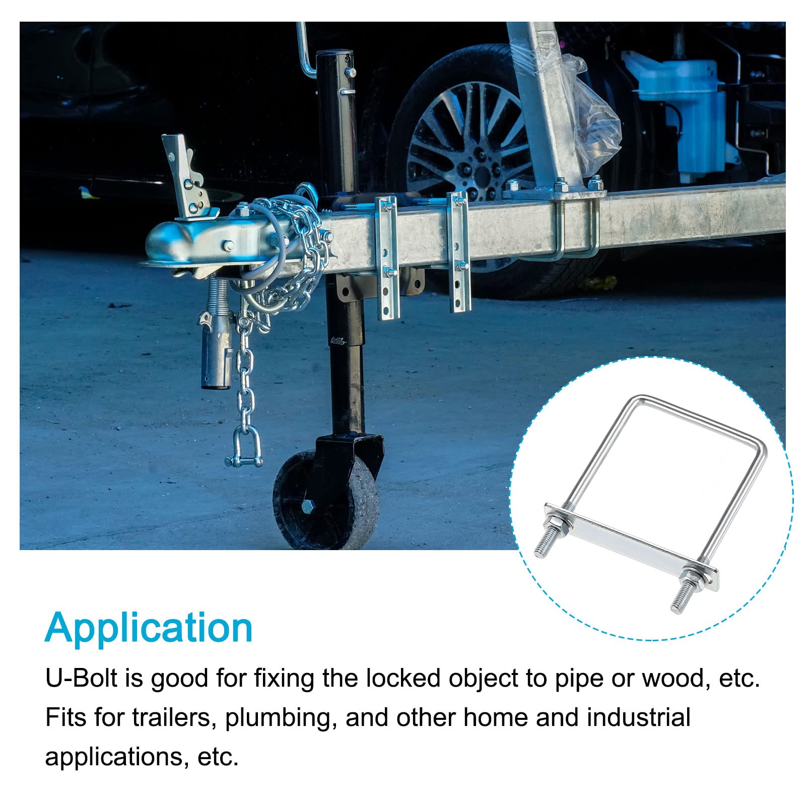 METALLIXITY U Bolts 2 Sets (M8x80x130mm), Square U Bolt Carbon Steel with Accessories - for Construction, Pipe