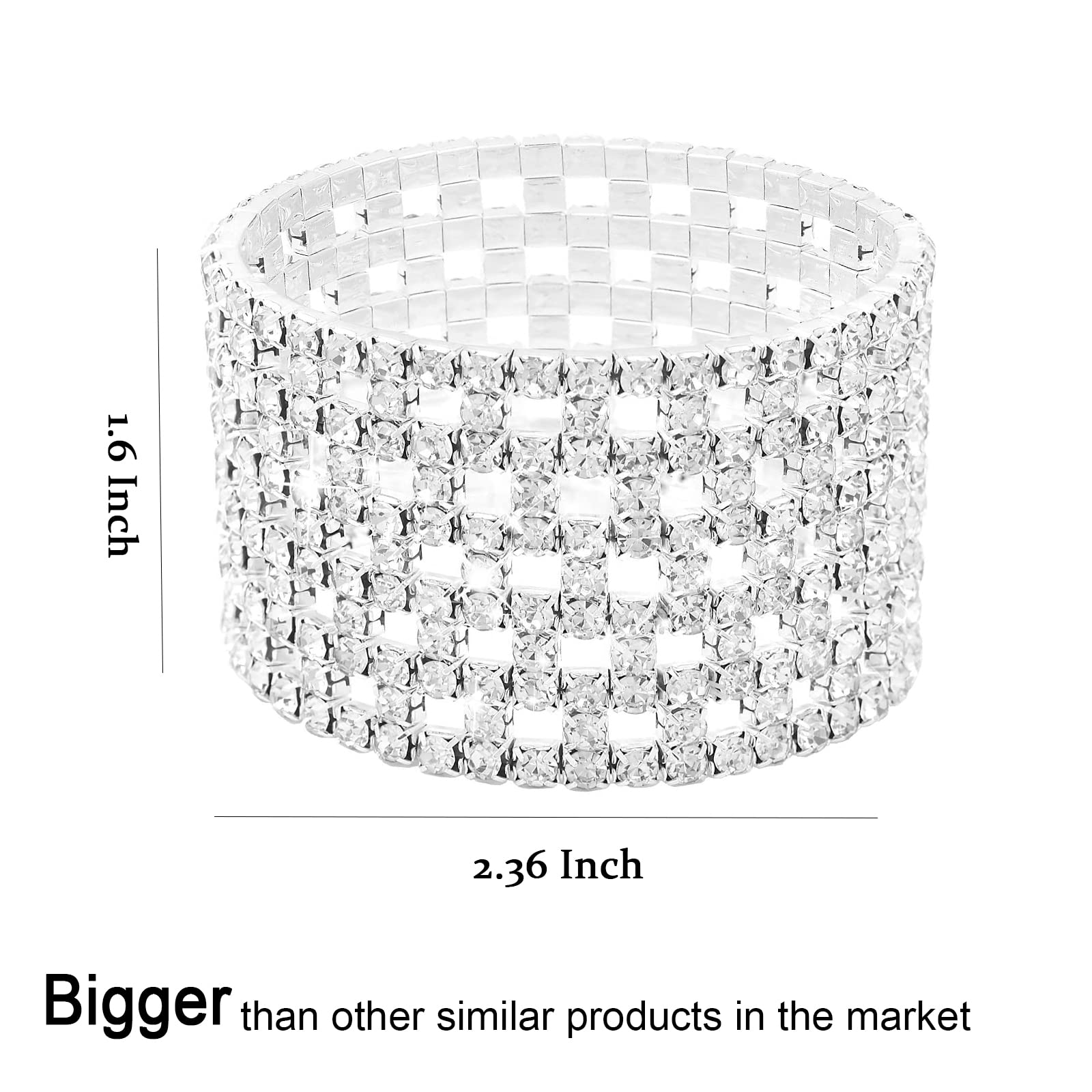 Jojomina Antique Silver Crystal Stretch Cuff Bracelet for Women Multilayer Adjustable Rhinestone Bangle Bracelet for Party and Prom