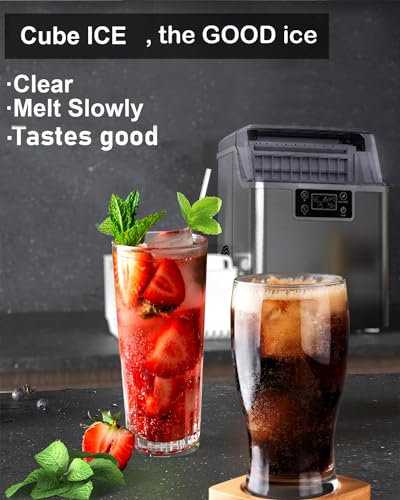 Kndko Ice Cube Maker Machine Countertop, 2 Ways to Add Water, 45Lbs/Day, 24 Pcs Ready in 13 Mins, 2.6 lbs Capacity, Ice Makers Countertop with 24H Timer for Home Bar RV,Stainless Steel Ice Maker
