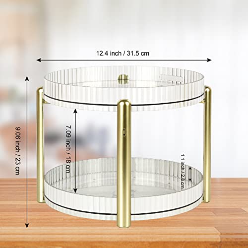 HSSPANFN 360° Rotating Makeup Organizer for Vanity 2 Tier, Large Capacity Cosmetics Storage Vanity Shelf Countertop,Bathroom Make Up Spinning Holder Rack for Brushes, Perfumes, Skincare