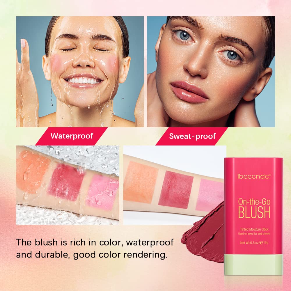Ibcccndc Cream Blush Stick - Multi-Use Makeup Stick for Cheeks and Lips with Hydrating Formula, 2-in-1 Beauty Blush Stick with Soft Cream, On-the-Go Blendability (hot red)