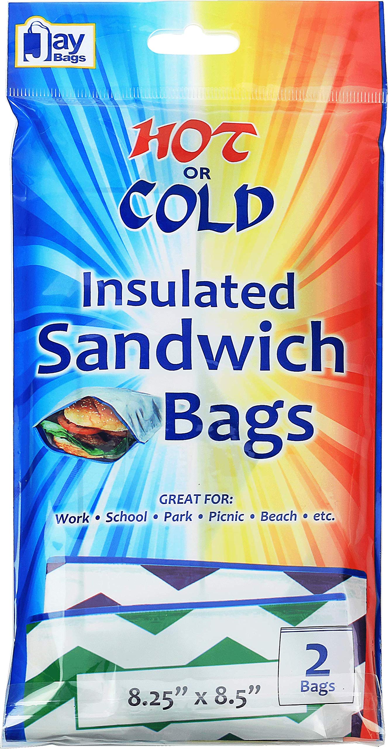 Jay Bags Sandwich Reusable Insulated Food Bag, Multicolor - (2 Count)