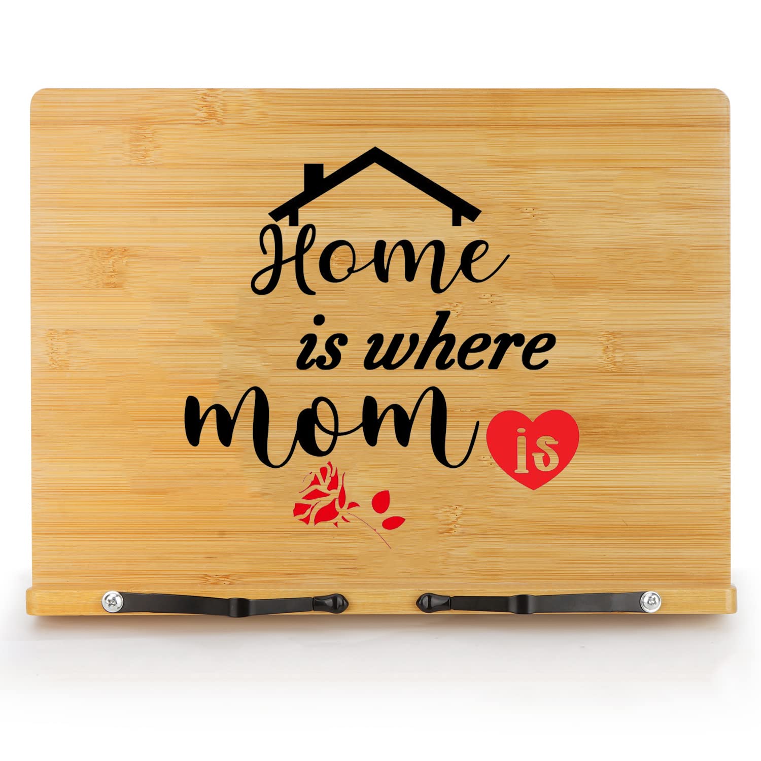 Kitchen Mom Cookbook Holder,Ycoolle Bamboo Cookbook Stand Mom Recipe Book Holder Personalized Mother's Day Gift or Mom Birthday Gift for Cooking Recipe, Magazine, Laptop(6 Adjustable Height)