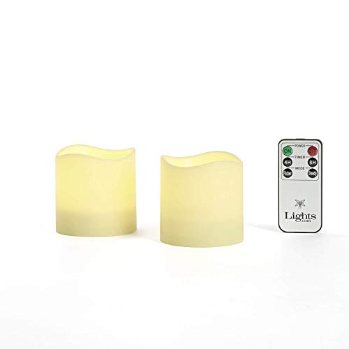 LampLust Outdoor Flameless Candles 3x3 - Battery Operated, Waterproof, Flickering LED Flame, Remote Control with Timer, Decorative Small Pillar Candles for Outdoor Decor - Set of 2