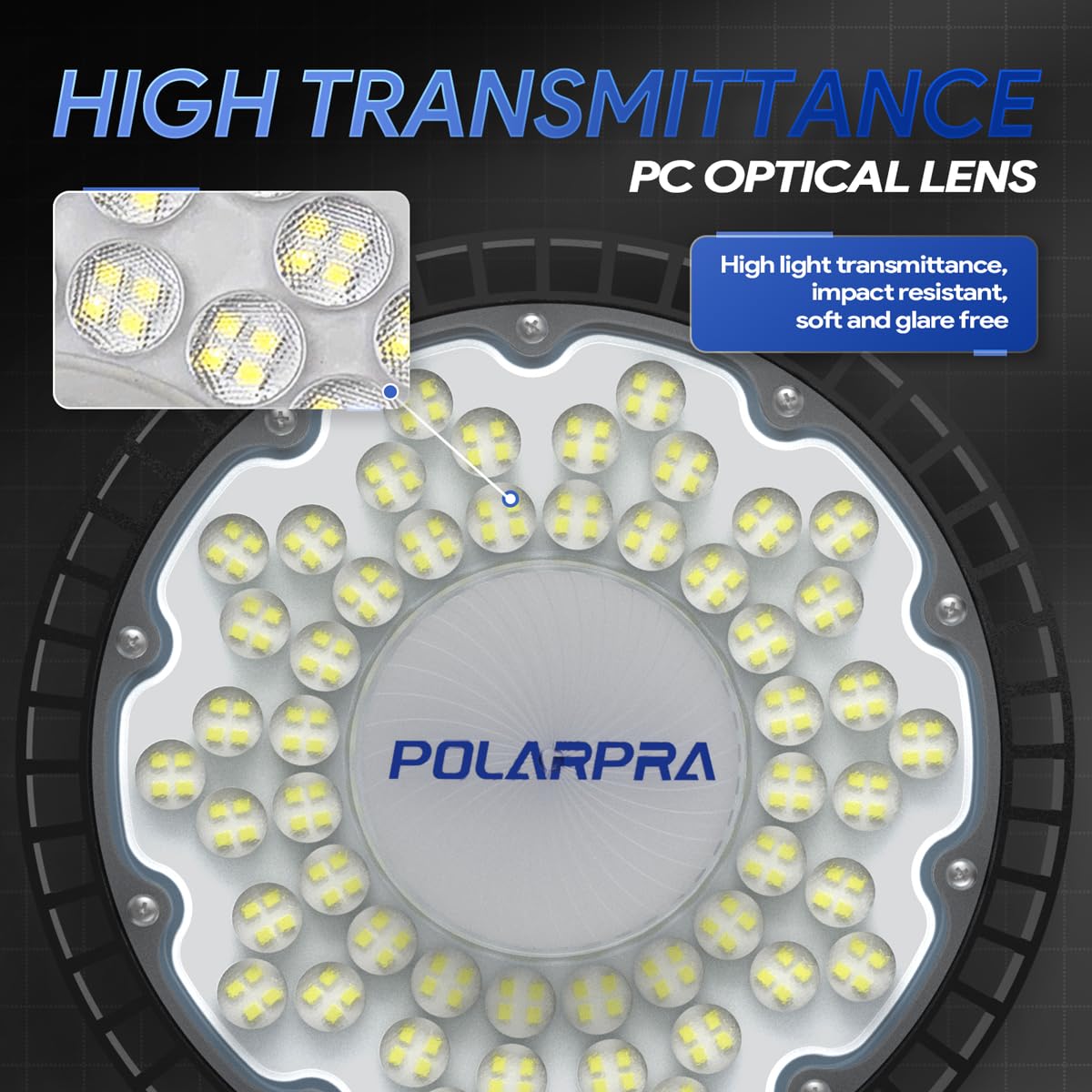 POLARPRA LED High Bay Light 200W, 30KLM 6500K UFO High Bay LED Shop Light with 6ft US Plug Cable, IP65 120VAC Commercial Bay Lighting Fixture for Warehouse Workshop Factory Gym Garage Barn