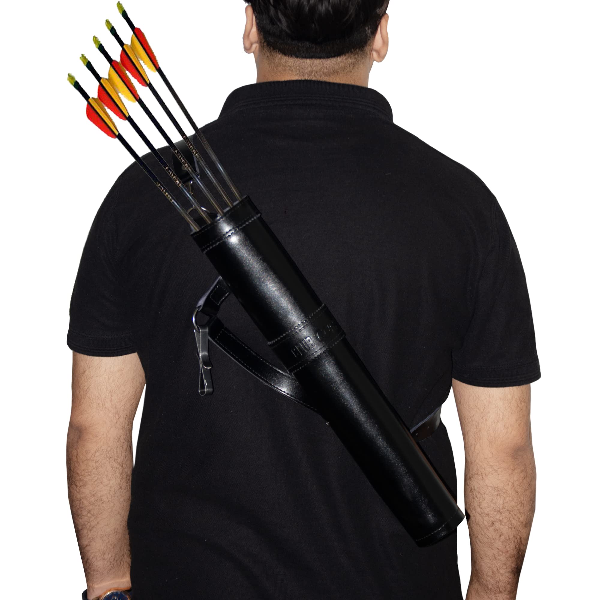 KT Arrow Quiver Adjustable Quiver for Arrows Genuine Cowhide Leather Quiver Archery Quiver for Hunting & Target Practicing (Black)