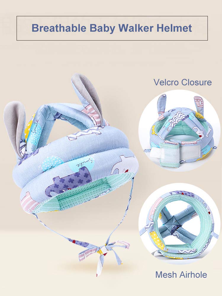 JunNeng Baby Walker Head Helmet Toddler Head Protector Bumper Bonnet with Knee Pads&Anti-Slip Socks (Dniosaur)