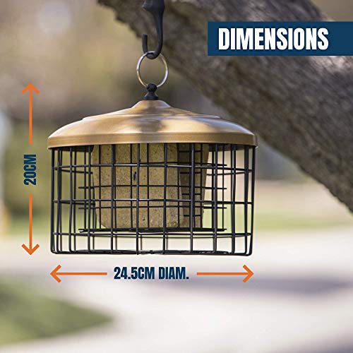 MEKKAPRO Bird Feeder Squirrel Proof with Hanging Metal Roof, Bird Feeder for Outside Wild Birds, Two Suet Capacity, Very Adaptable and Easy to Use Wild Bird Feeder, Caged Design