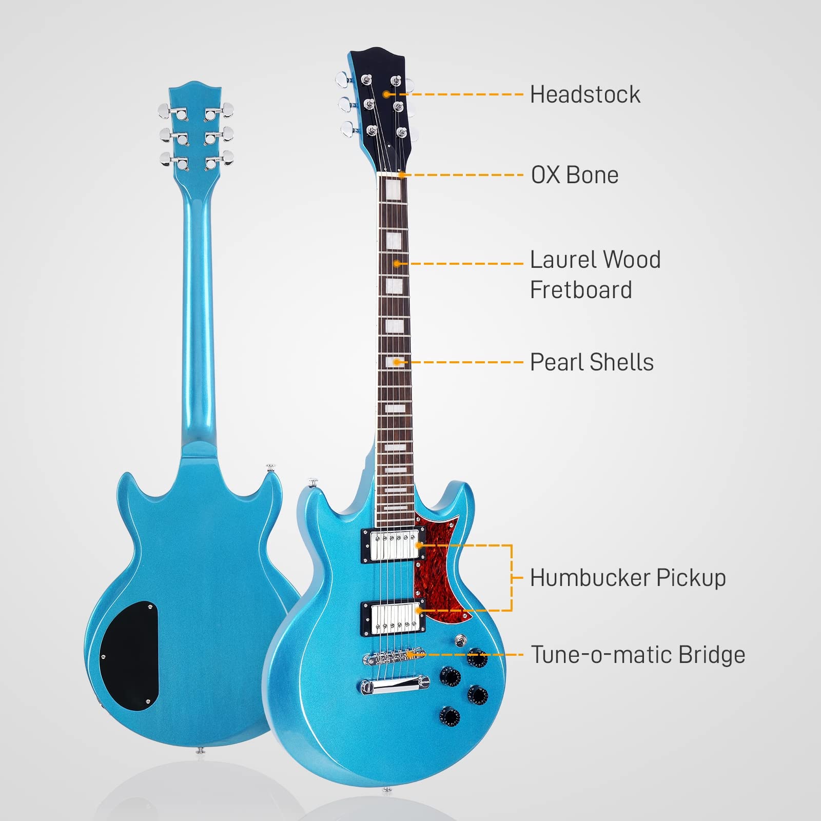 Ktaxon 39" Solid-Body Electric Guitar, 6 String Full Size GIZ102 H-H Pickups Jazz Electric Guitars Kit for Beginner Starter with Gig Bag, Cable, Shoulder Strap, Plectrum (Blue)