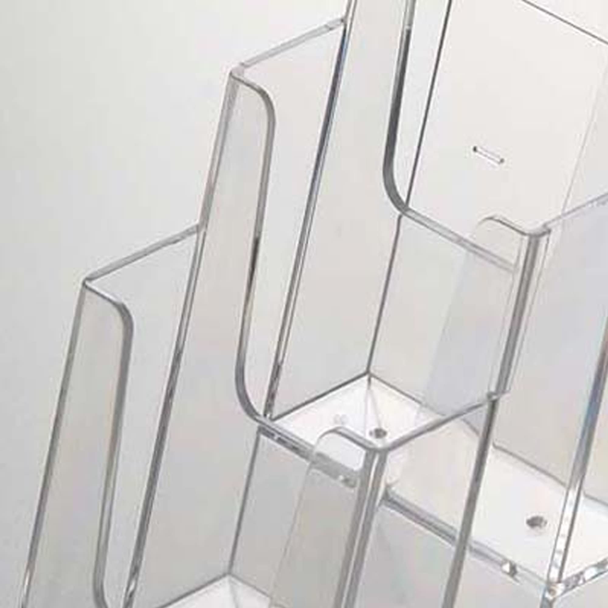 M&T Displays Clear Acrylic Brochure Leaflet Holder 4x6 Inch 3 Tier 3 Pockets Countertop Desktop Literature Rack Pamphlet Leaflet Flyer Card Display Stand Desk Organizer