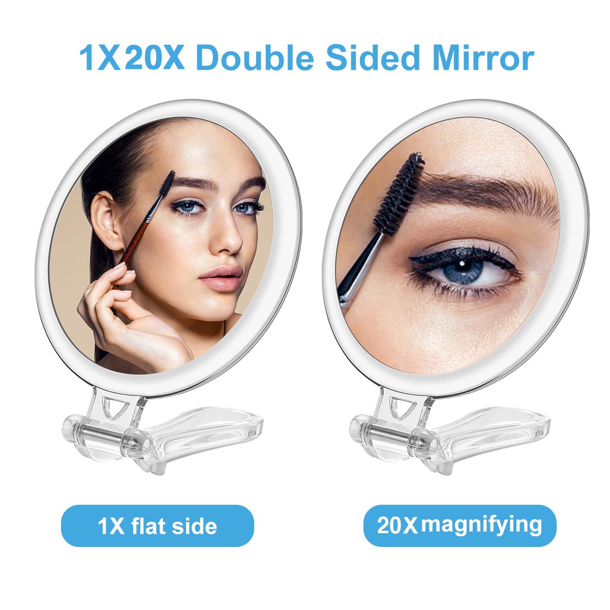 MGLIMZ 1X 20X Magnifying Travel Mirror, Hand Mirror Double Sided with Handle, Foldable Handheld Makeup Mirror with Magnification, Desk Small face Mirror