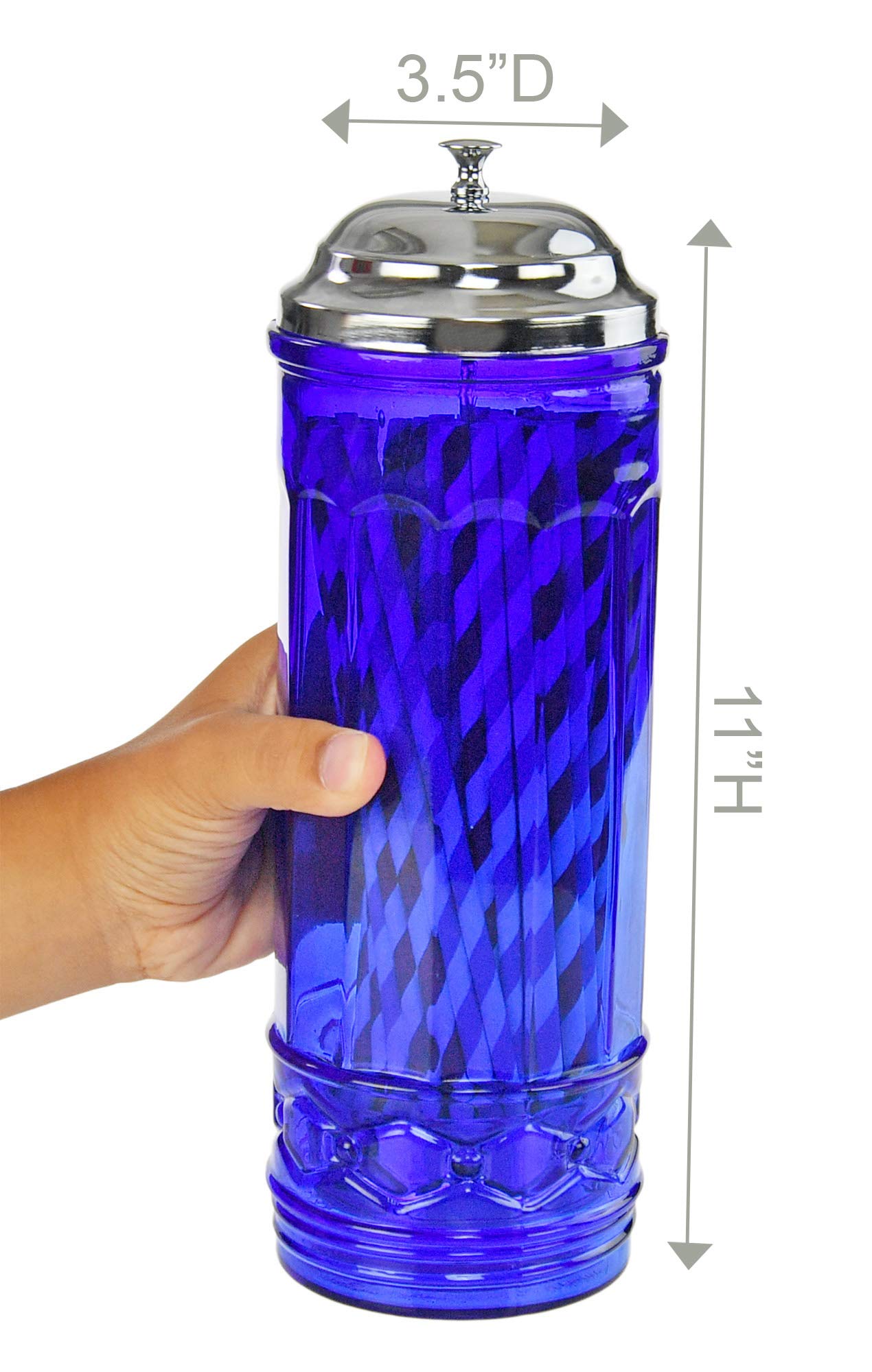HOME-X Cobalt Blue Glass Straw Dispenser, Straw Holder, Vintage Home Kitchen Accessories, Pop Up Stra Lid Dispenser, Depression Style