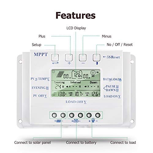 MPPT T-30 Solar Charge Controller 12V 24V for Max 48V Input with LCD Display,Compatible MPPT Charge Controller PWM Intelligent/Efficient/Energy Saving