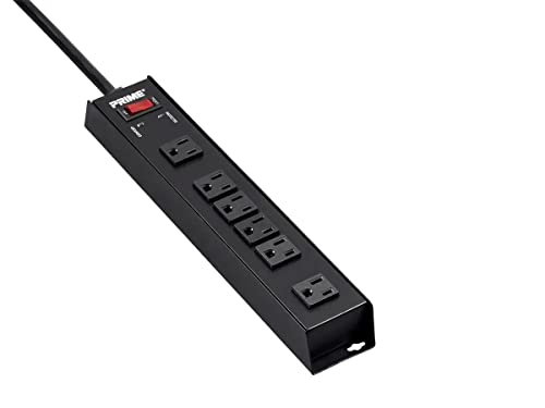 Monoprice Metal Surge Protector - 6 Outlet Power Strip, 1150 Joules 15 Amp, 125 Volt, 1875 Watt, 15 Feet, Black