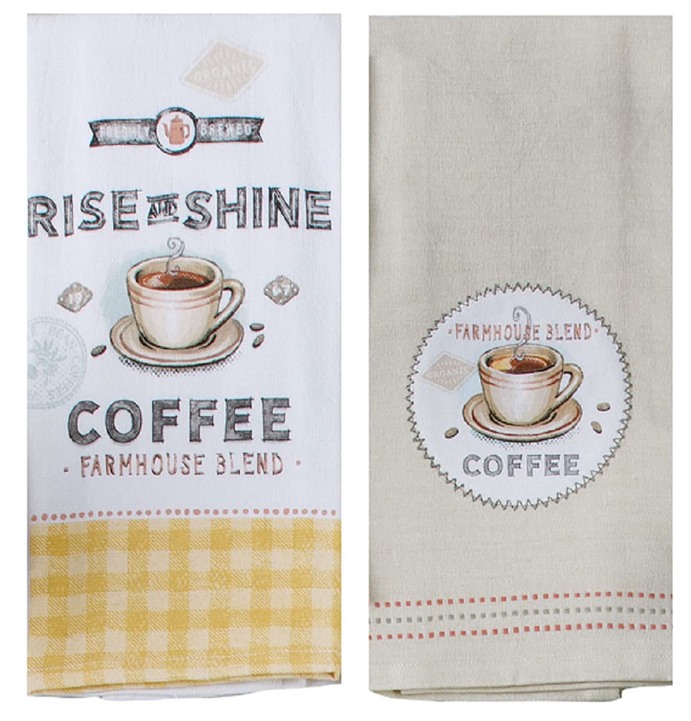 Kay Dee Designs 2 Piece Farmhouse Blend Coffee Cup Kitchen Bundle, 1 Dual Purpose Towel and 1 Tea Towel