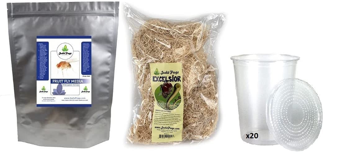 Josh's Frogs Melanogaster Fruit Fly Culturing Kit with Media, Vented Cups, and Excelsior (Large)