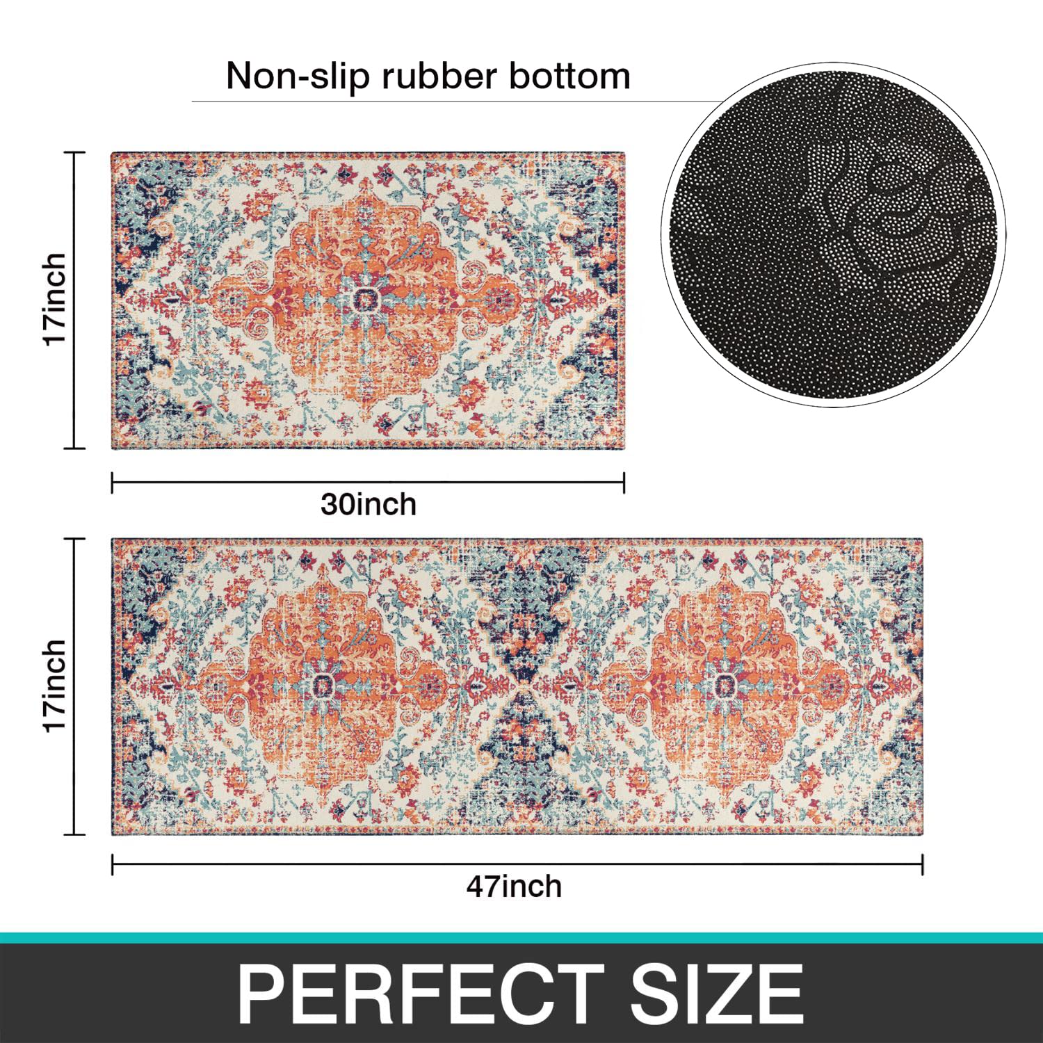 Ideasonna Boho Kitchen Rug Mat Country Rustic Farmhouse Kitchen Rugs Sets of 2 Washable Non-Slip Kitchen Floor Mats for in Front of Sink Boho Kitchen Decor