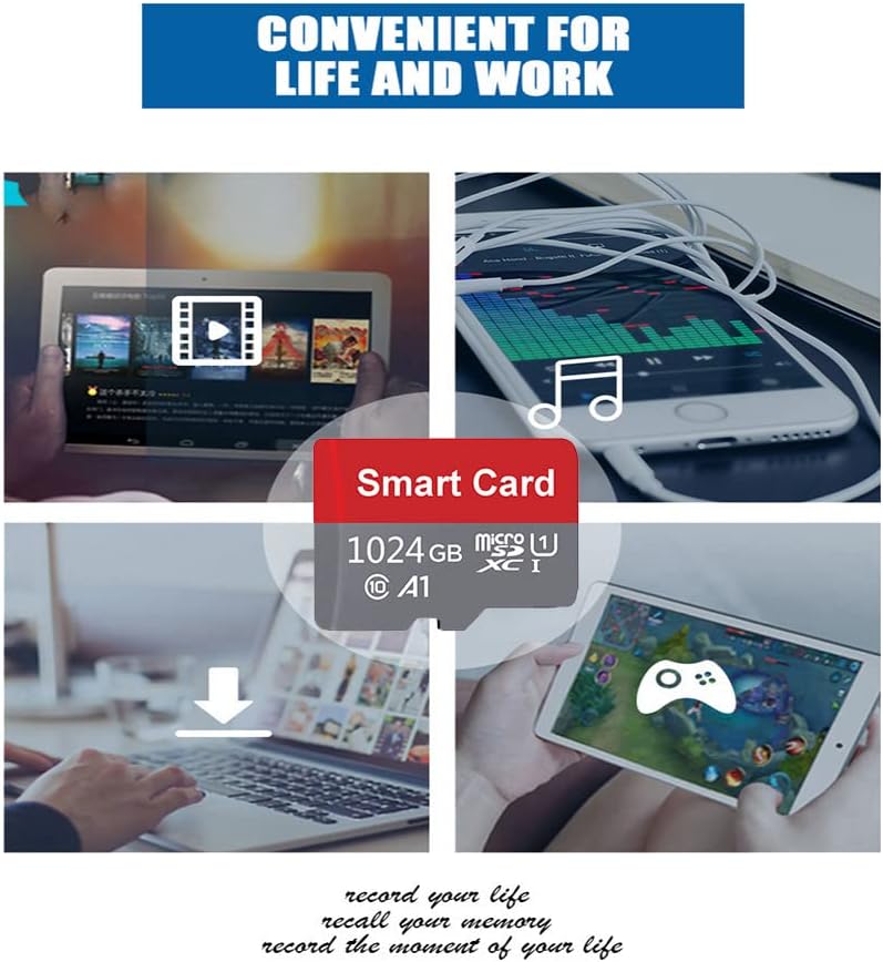 Micro SD Card 1TB Memory Card 1024GB TF Card with Adapter Class 10 High Speed Micro Card for Android Phones/PC/Computer/Camera