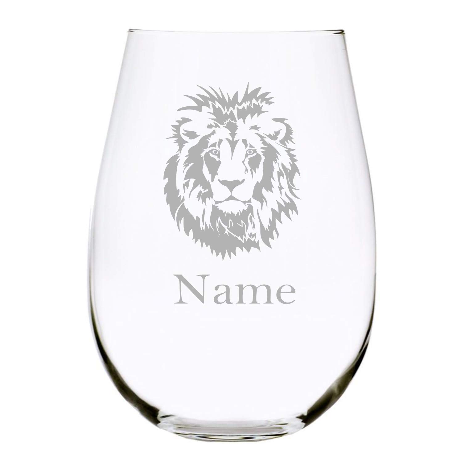 Lion with name 17 oz. stemless wine glass
