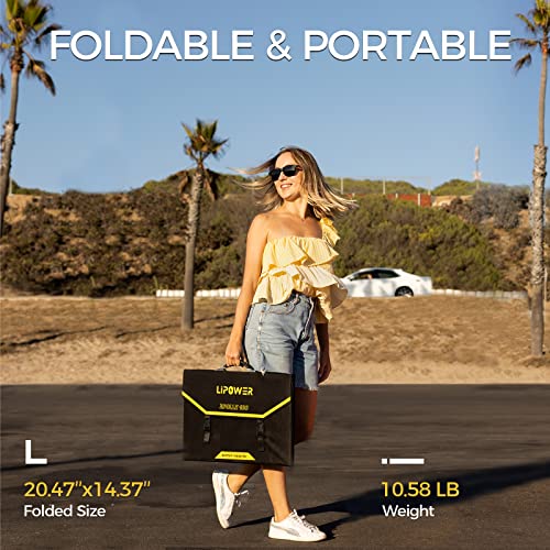 LIPOWER 100W Portable Solar Panel 18V, Foldable Solar Charger for Jackery/Anker/FlashFish/Bluetti/Goal Zero/Rockpals Power Station and with USB, Type-C PD Output