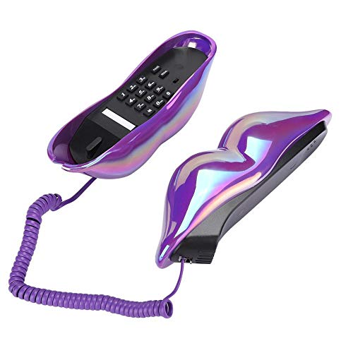 Lips Design Landline Telephone, Clear Sound Support Number Storage Electroplate Desktop Wired Phone, Mouth Lip Shape Telephone for Home Hotel Office Decor, Novelty Gift