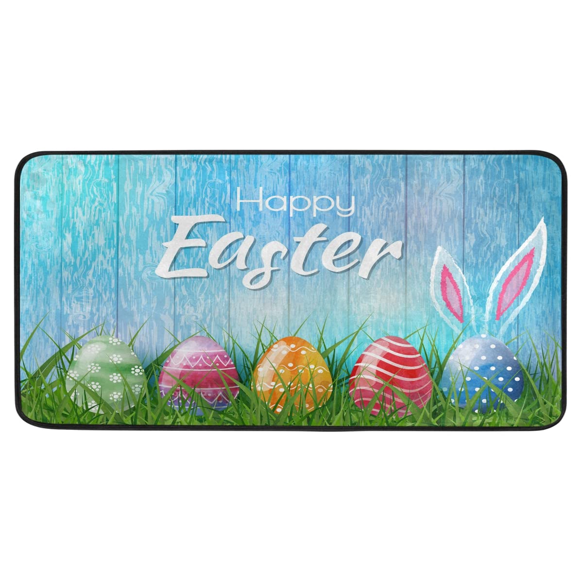 Happy Egg Egg Vintage Kitchen Rugs Non-Slip Kitchen Mats Easter Bunny 39 x 20 Inches Bath Runner Rug Doormats Area Mat Rugs Carpet Cushioned Mat for Home Decor