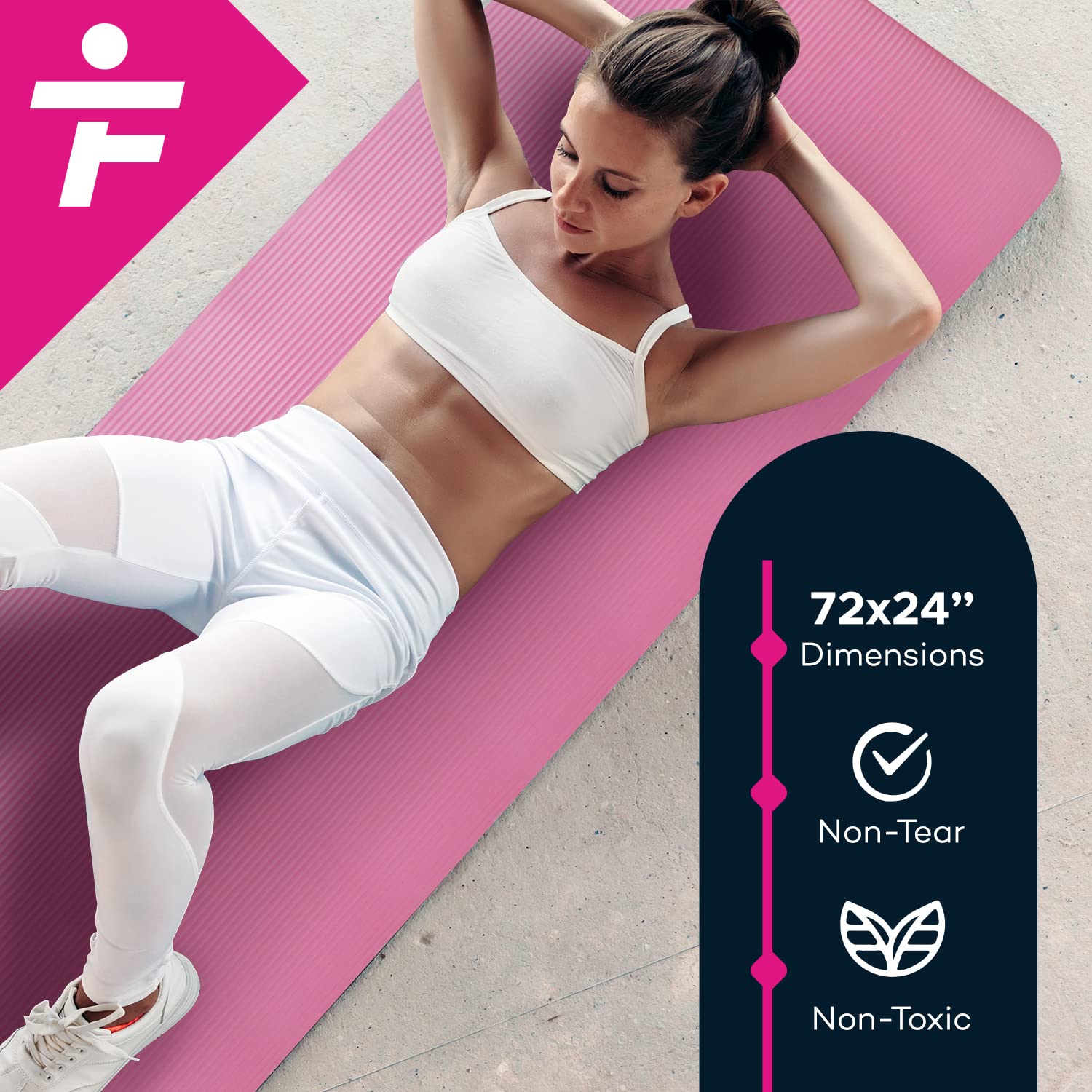 High-Density Yoga Mat For Women & Men With Carry Bag By Flexmate- Anti-Tear, Pilates, Training- Black (Pink)