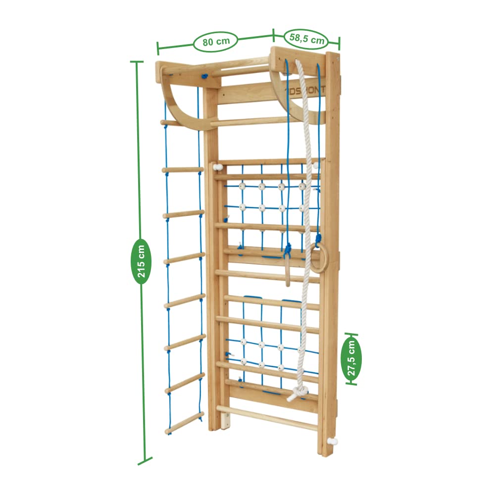 Kidsmont Wall Bars Slim 9-in 1 up to 150 KG Removable Foldable Climbing Frame Climbing Wall Cot Gray Blue White (Gray)