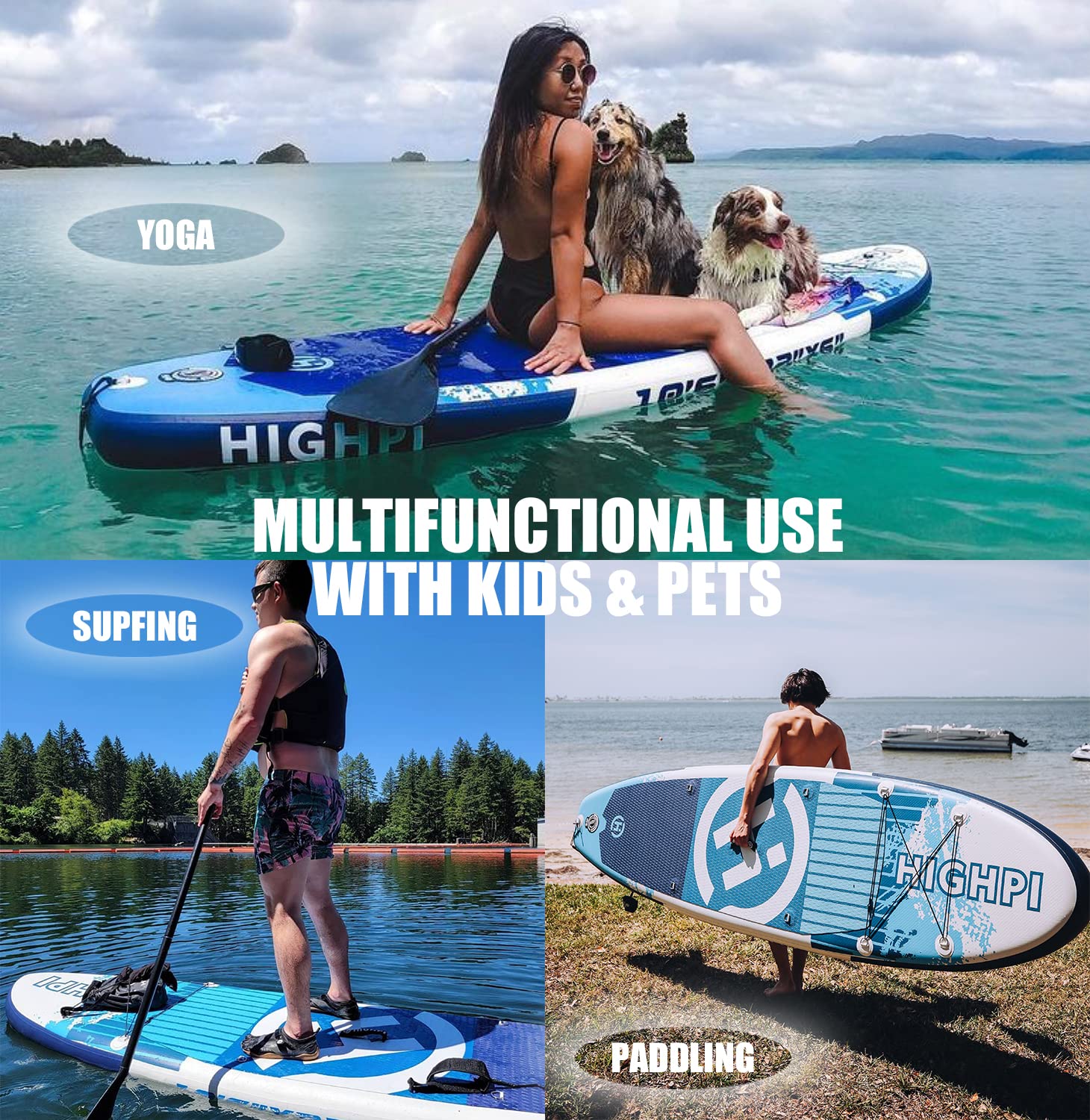 Highpi Inflatable Stand Up Paddle Boards, 10'6''x32''x6'' SUP with Accessories Backpack Anti-Slip Deck, Leash, Paddle and Hand Pump, Inflatable Paddle Board Standing Boat for Youth & Adult