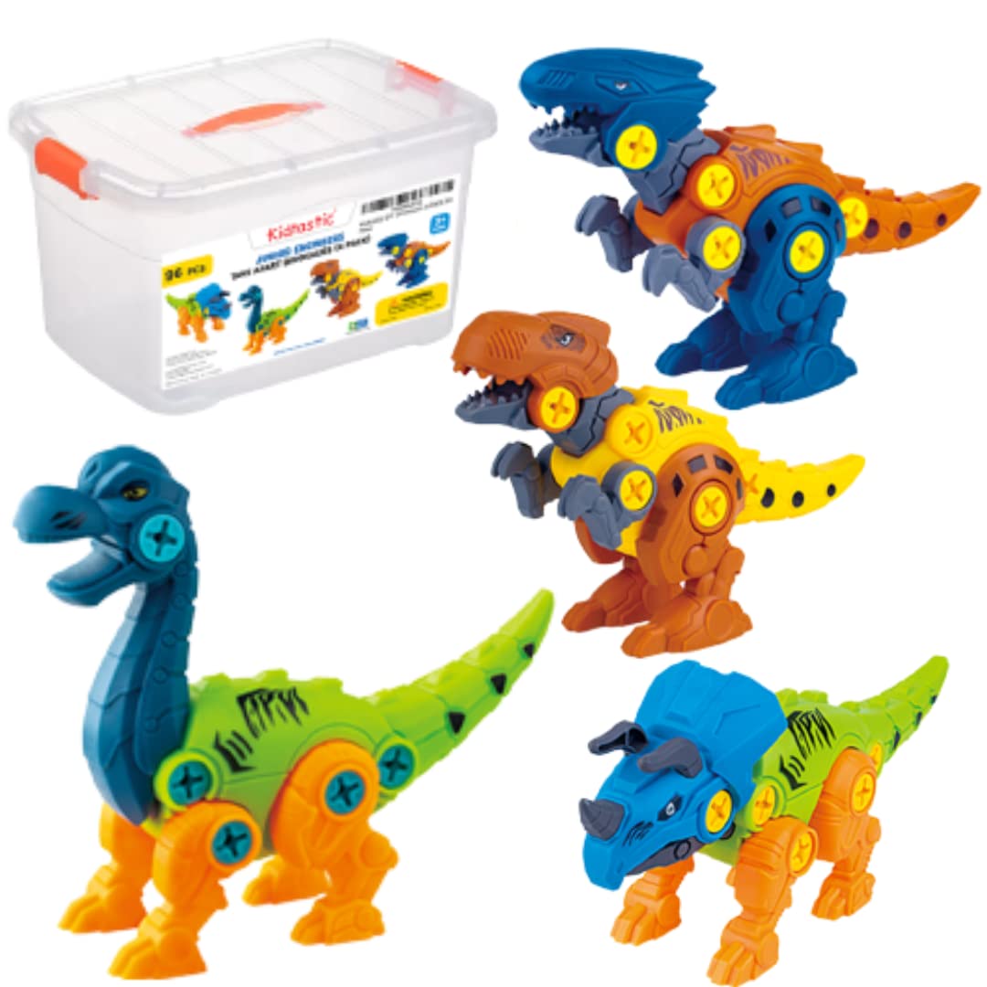 Kidtastic STEM Dinosaur Toys Construction Engineering Building PlaySet 4-Pack Take Apart Fun for Boys Girls Toddlers Ages 3-6 and Up Years Old