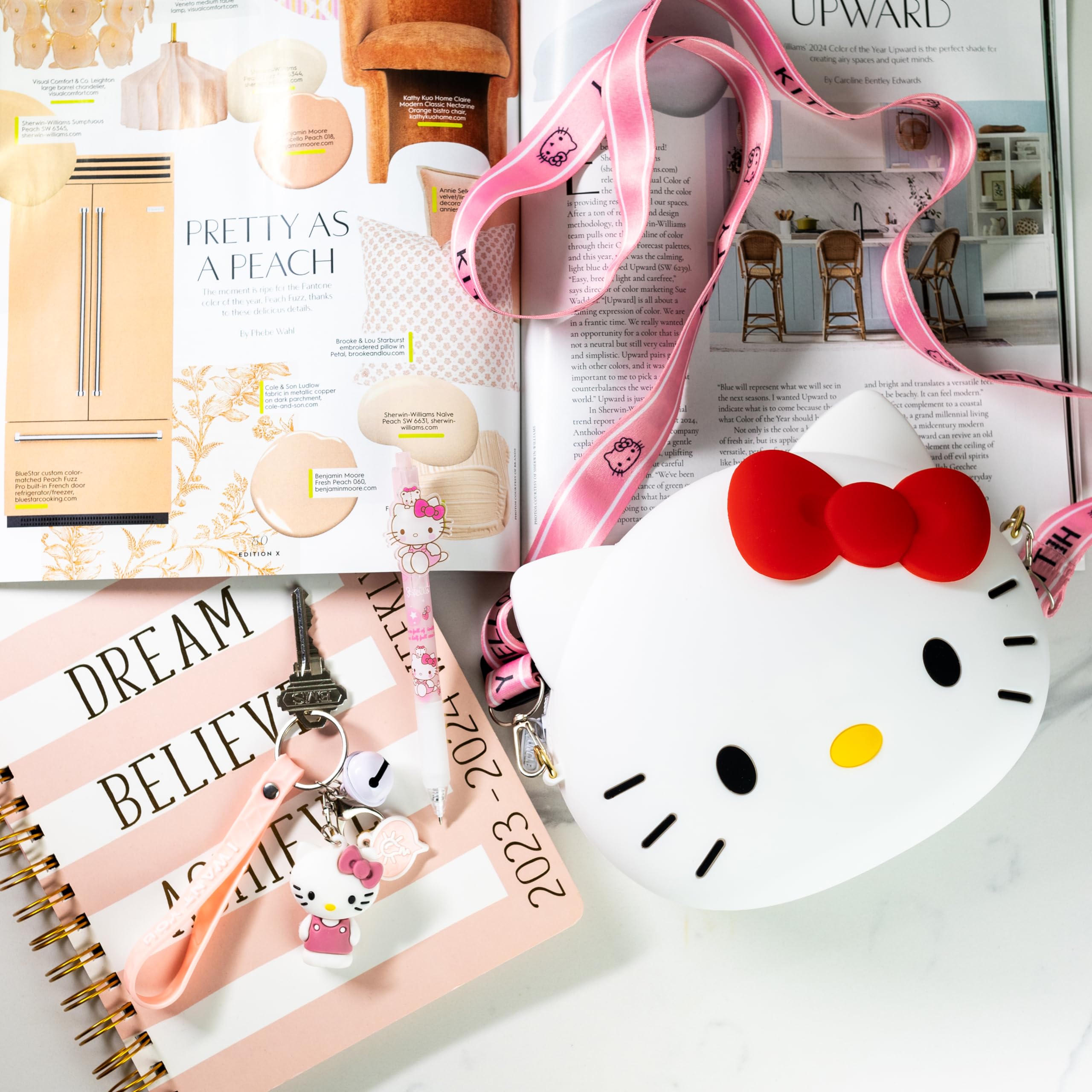 Kawaii Purse & Accessories Set, Pen and Keychain Gifts, White