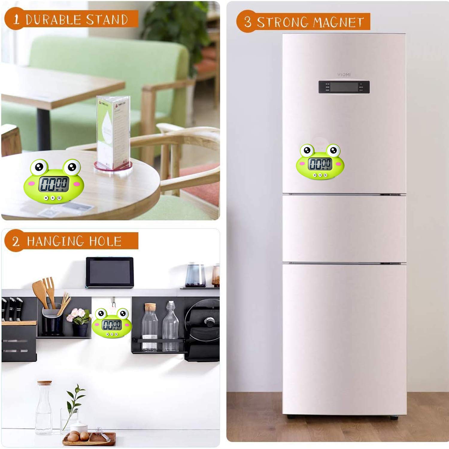 Kitchen Timer, Cute Cartoon Animal Countdown Timer, Digital Cooking Timer with Magnetic, LCD Large-Screen Visual Clock, Hangable Alarm Clock with Stand,for Cooking Bake Sport Game (Timer-QW)