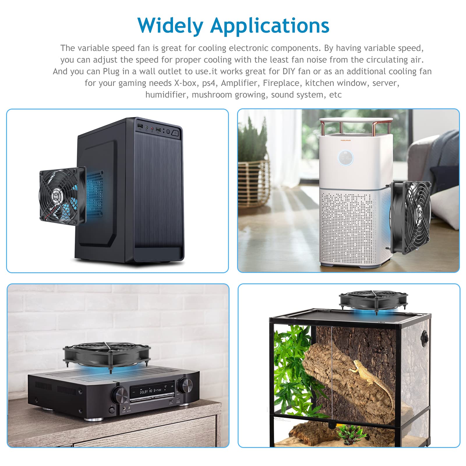 Neukniy 120mm Computer Fan with AC Plug, 110V 120V 220V 240V AC Variable Speed Fan AC Powerful Fan for Mushroom Growing, Receiver, Amplifier, Biltong Box, X-Box, Sound System Cooling