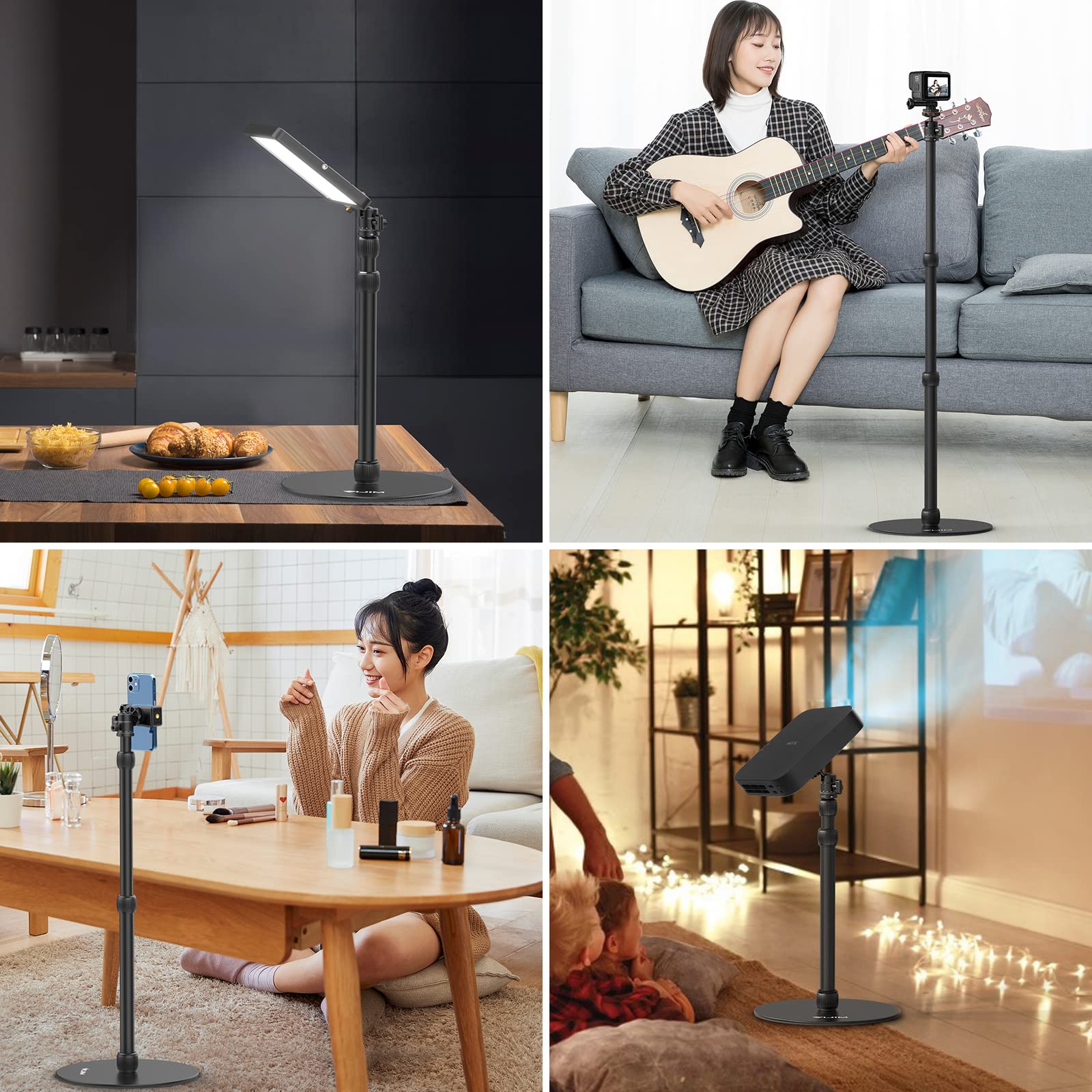jusmo LS09 Aluminum Projector Floor Stand for Nebula/XGIMI/Other Video Projectors, Mevo Camera Stand, 16.5-34.6inch Adjustable, Compatible with Projector/Camera/Phone/GoPro/Webcam/Lights