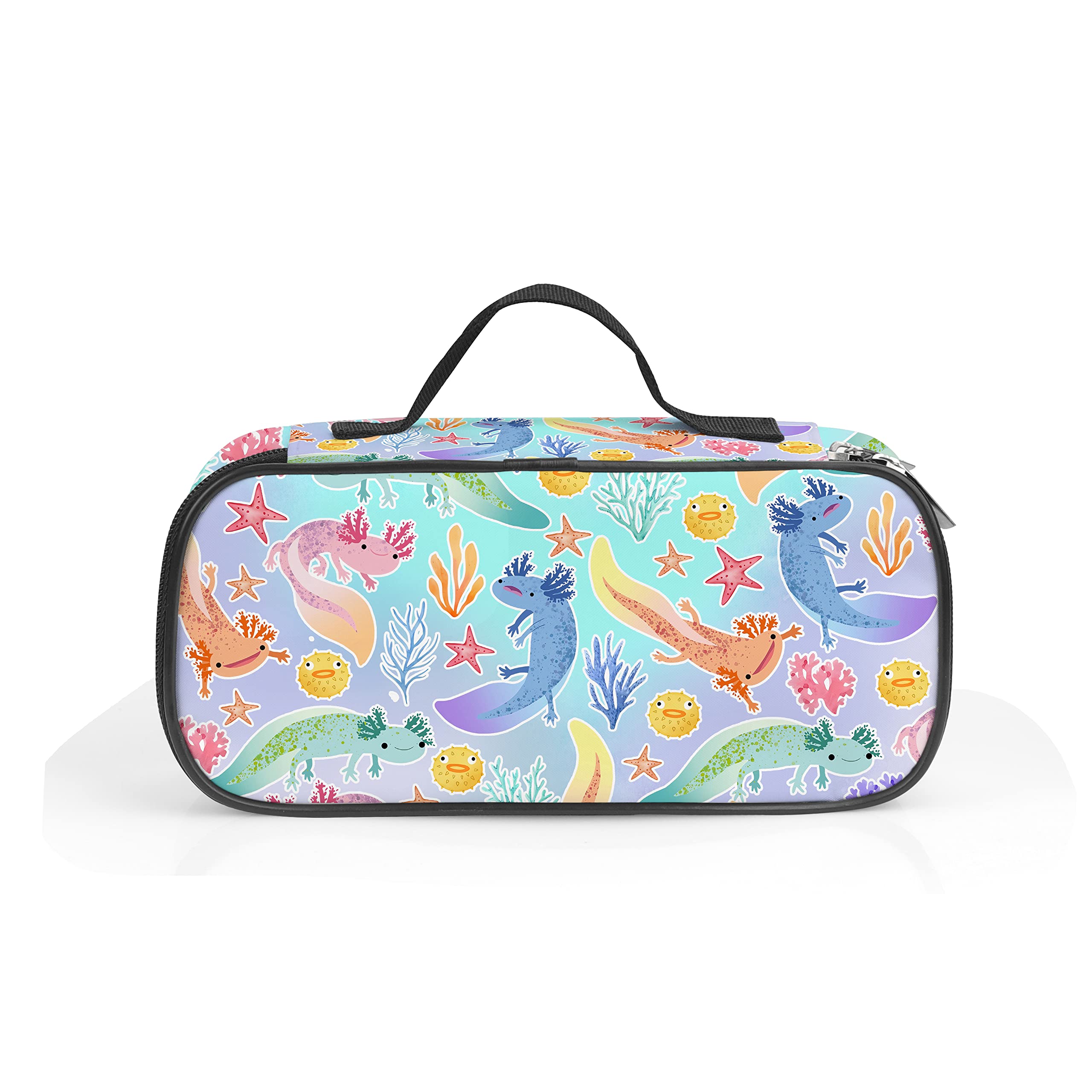 Rovozar Cute Axolotls Pen Box for Women Large Capacity Bag Pen Pouch Holder Makeup Bag With Zipper