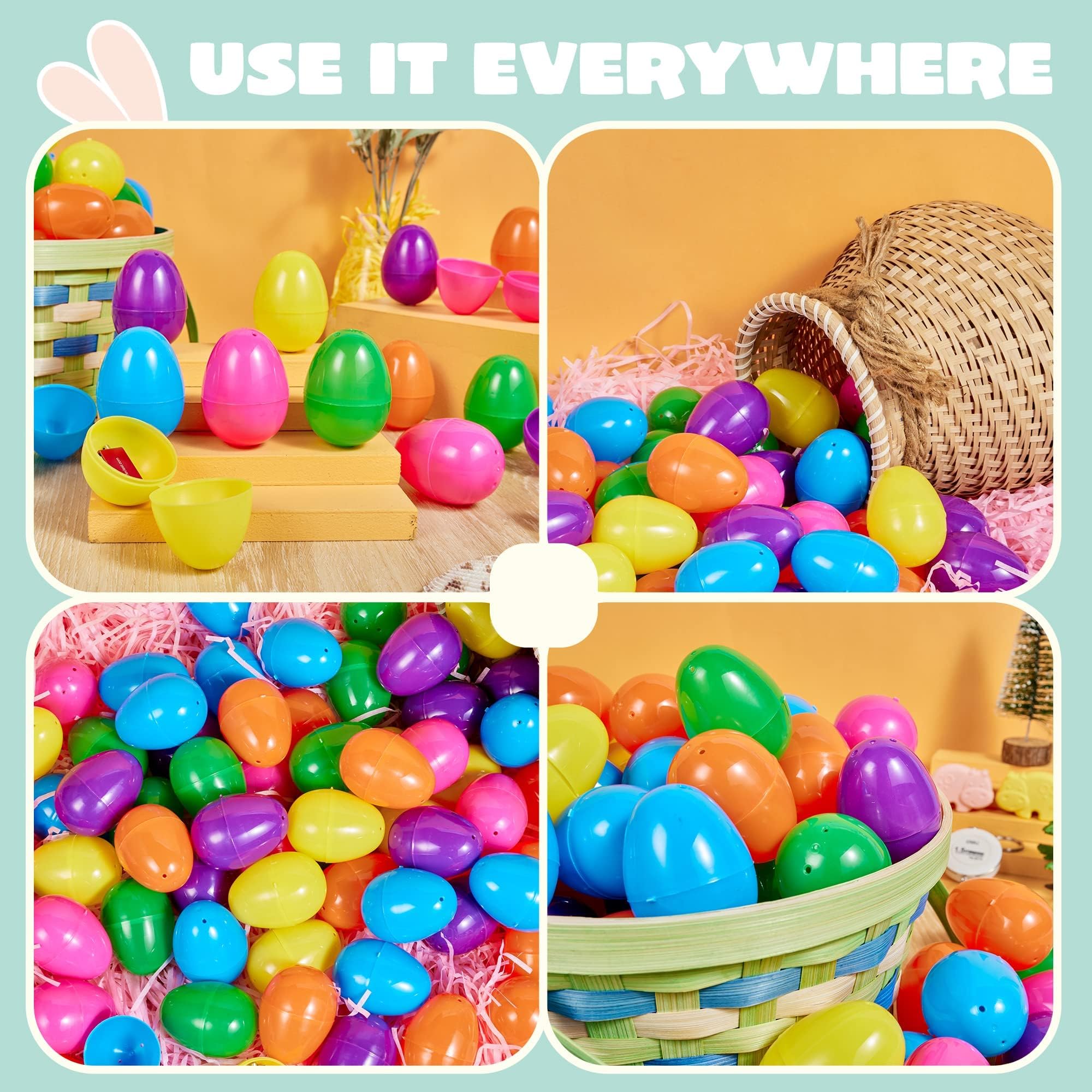 JOYIN 1000 PCS 2.3" Plastic Easter Eggs, Empty Easter Eggs Fillable, Colorful Bright Plastic Eggs Bulks for Easter Hunt, Filling Treats, Party Favor, Easter Basket Stuffers, Classroom Prize Supplies