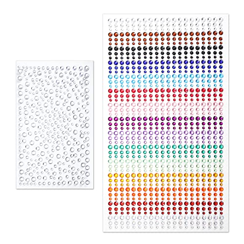 KINBOM 1250pcs Face Gems Stick on, Face Jewels Stickers Self-Adhesive Face Diamonds Rhinestones for Makeup Nail Gems for Face Eye Belly Arm Body Nail Decoration Party (1 Colorful, 1 Clear)