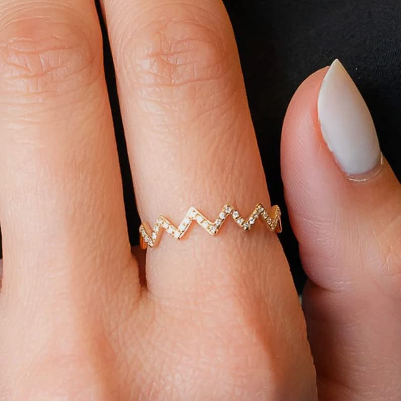 Highs and Lows Inspirational Ring, Mother's Day Gift, Beautiful Women's Ring Real Natural CZ Ring Sterling Silver Zig Zag Yellow,White 10 US