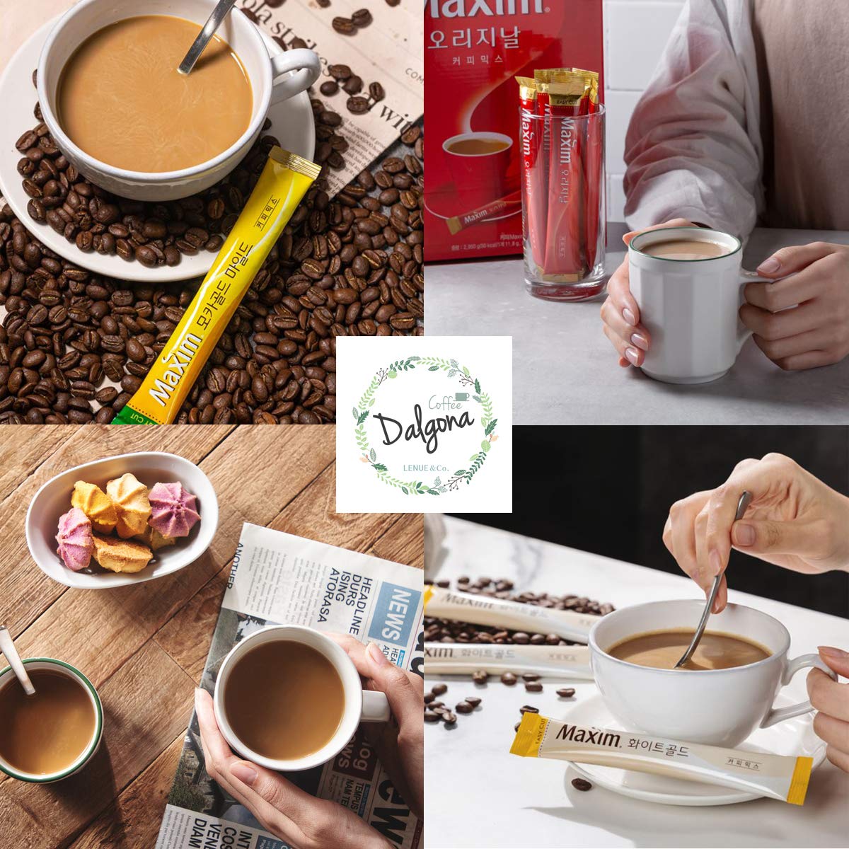 Korean 3 in 1 Instant Coffee Variety Sample Packets with Gift Box Set, Camping Essentials, Maxim Instant Coffee Mix Combination 20 Sticks