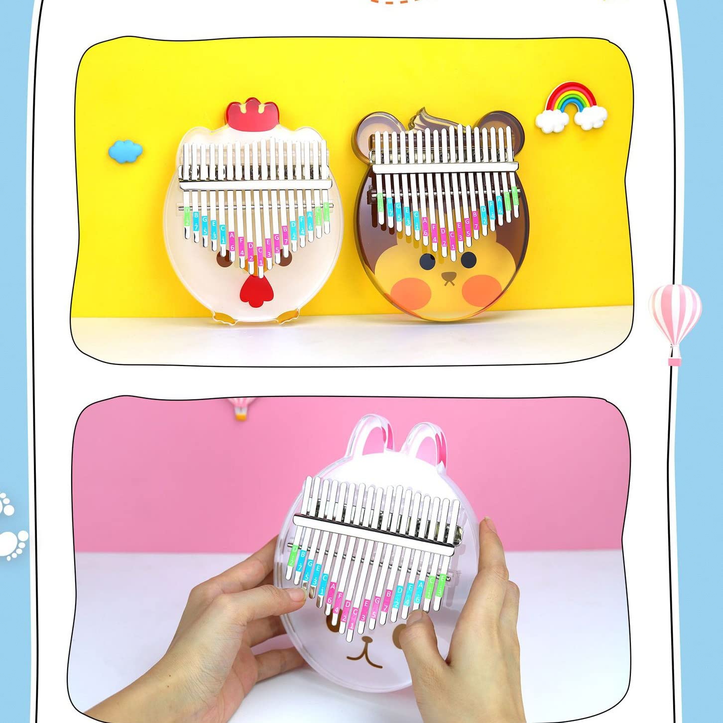 KXDFDC 17 Keys Kalimba Transparent Painted Animal Cartoon Thumb Piano Kalimba Gift Finger Piano (Color : C, Size : 17 Keys)