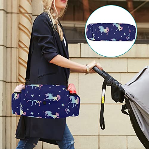 Kigai Magic Unicorn Baby Stroller Organizer with Cup Holders, Secure Hooks Accessories Adjustable Strap Stroller Bag for Bottle, Diaper, Phone, Toys, Baby Items