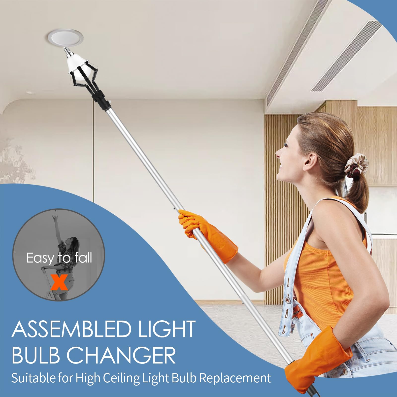 light bulb changer, light bulb pole changer for high ceilings, 12FT-light bulb extension pole changer, light bulb changer with Pole with Baskets and Suction Cup for High Ceilings and Recessed Lights