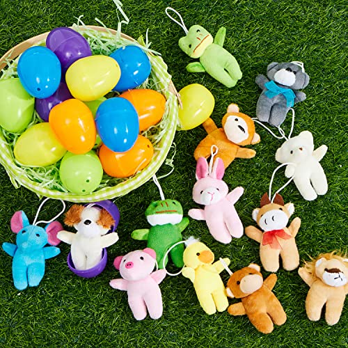 JOYIN 15 Pcs Prefilled easter eggs with Plush Animals for Kids, Filled with Mini Animal Keychain for Easter Basket Stuffers easter egg Hunt, Party Favors and Classroom Prize Supplies