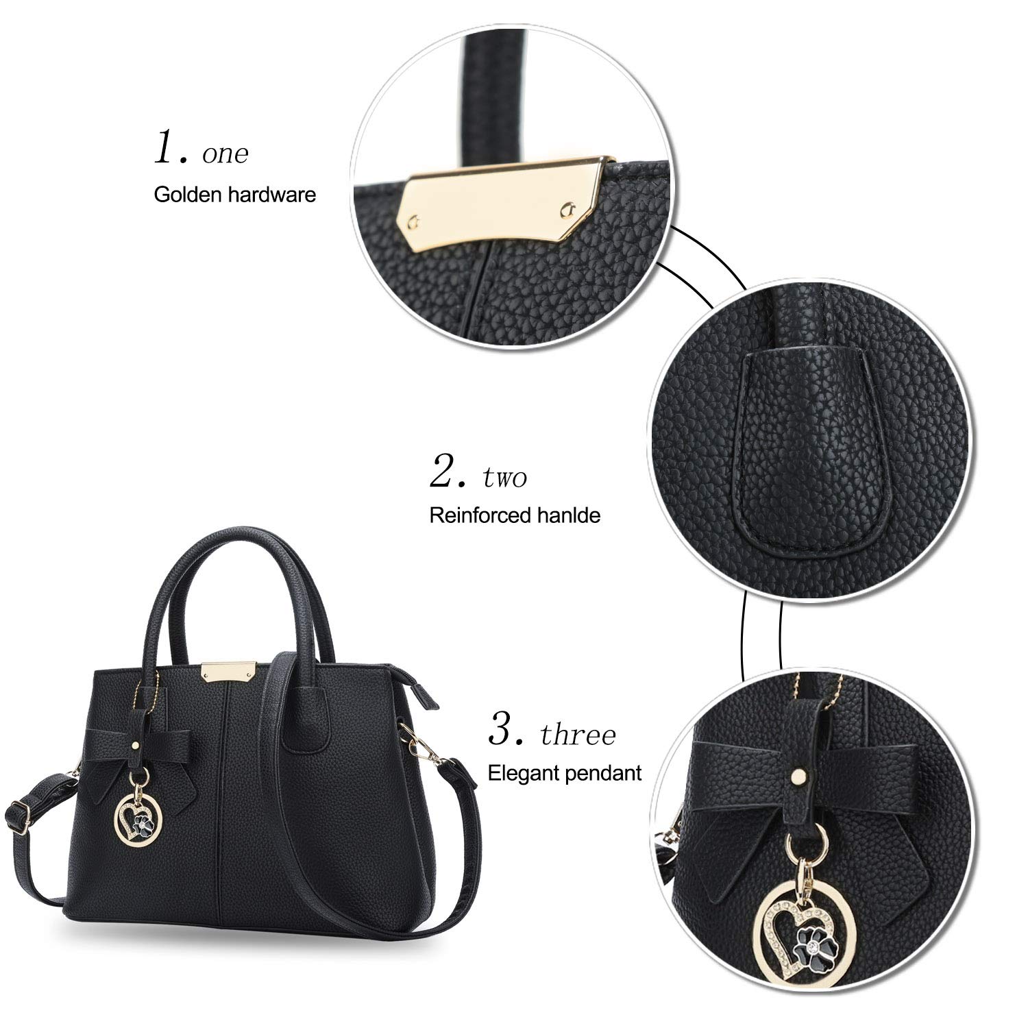 KKXIU Purses and Handbags for Women Top Handle Satchel Shoulder Ladies Crossbody Bags (E-Black)