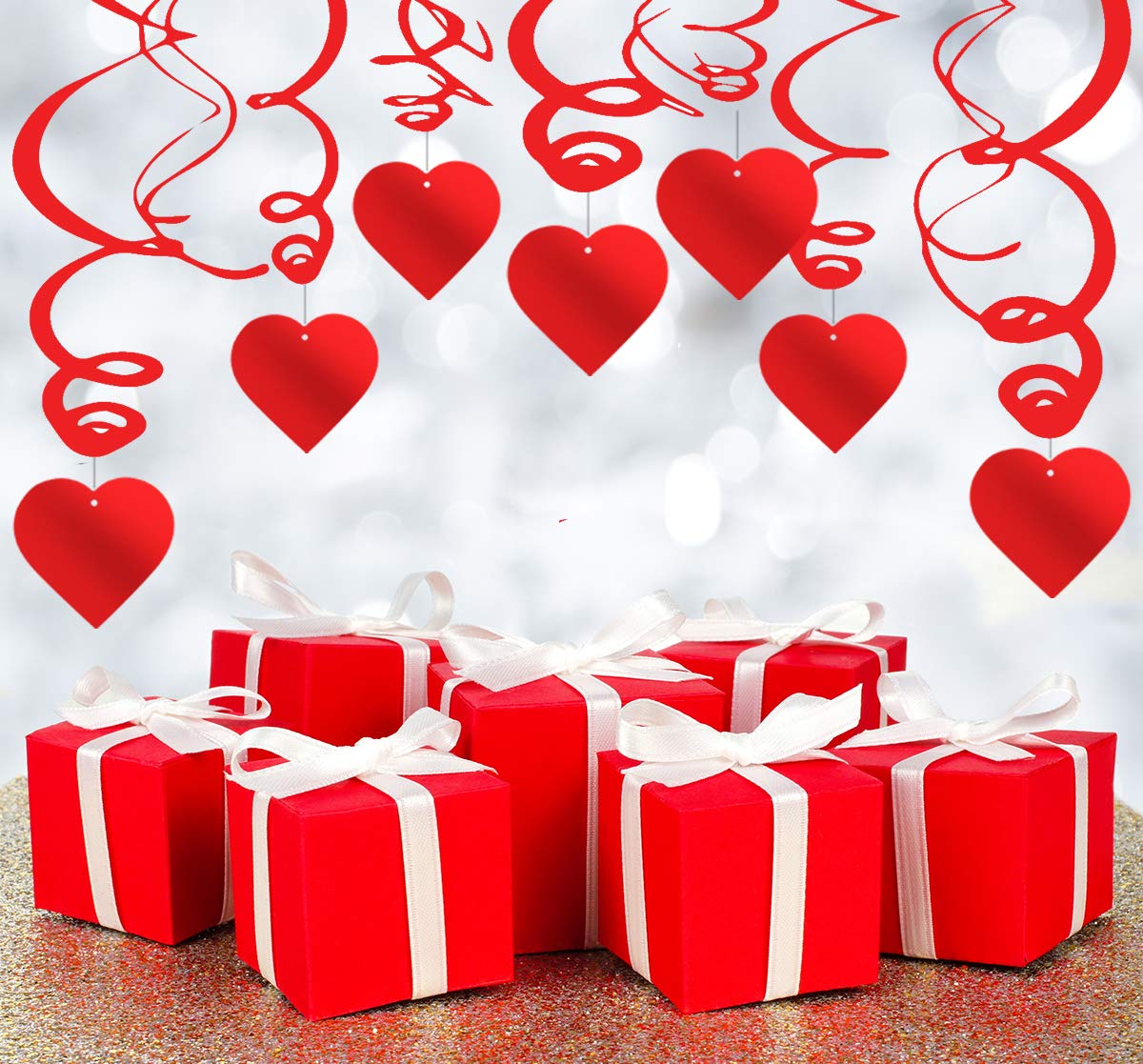 JOLLYSTYLE 36PCS Heart Decorations Hanging Swirls - Valentines Day Party Supplies Favors Ceiling Decor