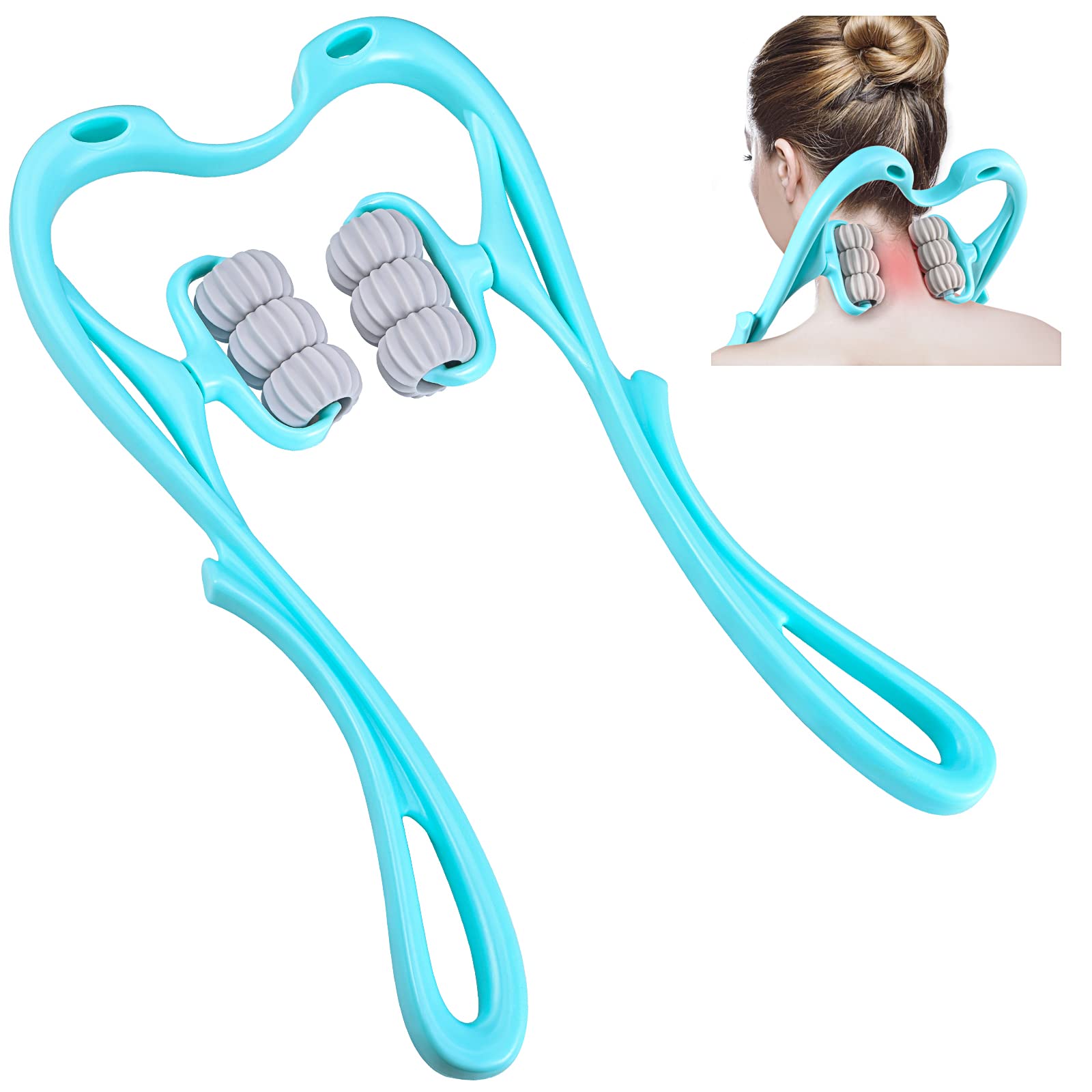 KXK Neck Massager, Trigger Point Massager Tool for Pain Relief deep Tissue, Handheld Shoulder Massager with 6 Wheel Pressure Point Suitable for Legs Waist Neck and Shoulder Relaxer