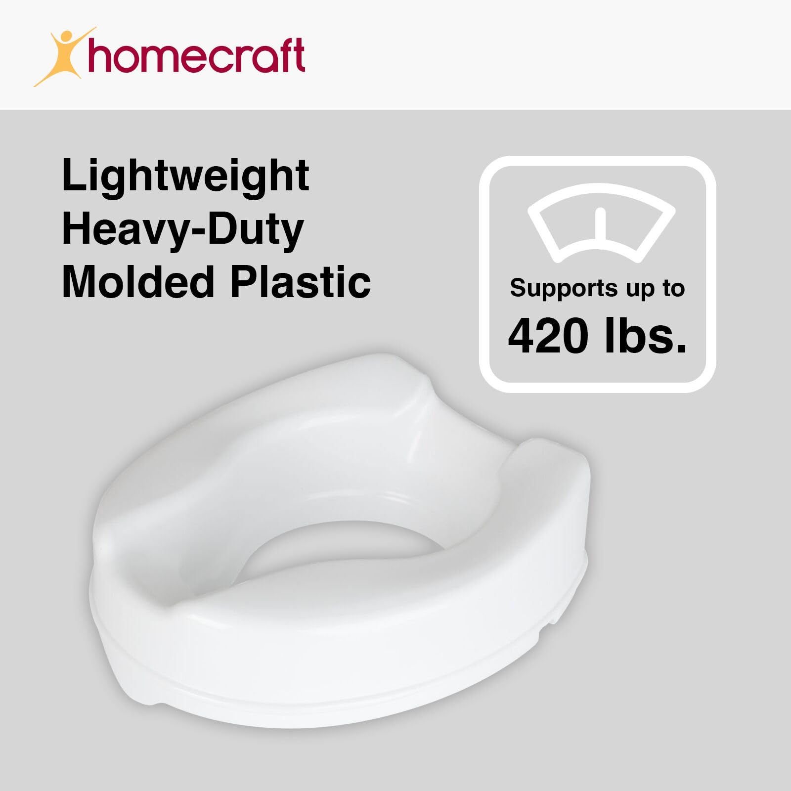 Homecraft Savanah Raised Toilet Seat, 4" High Elevated Toilet Seat Locks Onto Standard Toilets, Portable Assistance Commode Seat with Sturdy Brackets, Medical Aid for Elderly, Disabled, Limited Mobility