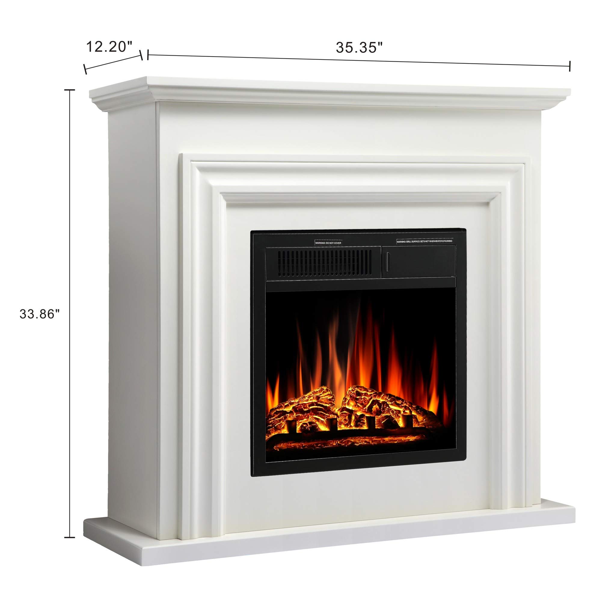 Joy Pebble 36'' Wood Electric Fireplace Mantel Package Freestanding Heater Corner Firebox with Log Hearth and Remote Control,750-1500W (Ivory White)