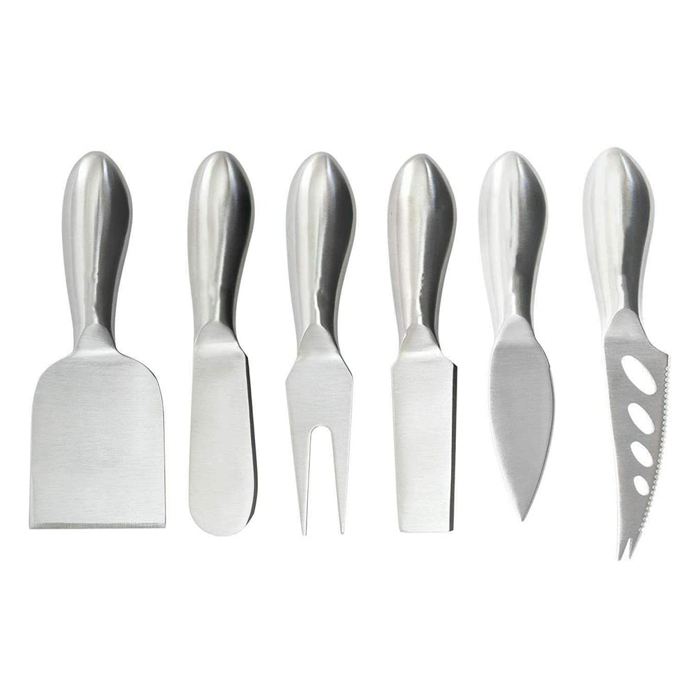 LGUIY Cheese Knives, 6-Piece Cheese Knife Set Stainless Steel Cheese Knife with Exquisite Box Cheese Slicer Cutters Fork for Pizza Cake Cheese Butter - Gift Ready