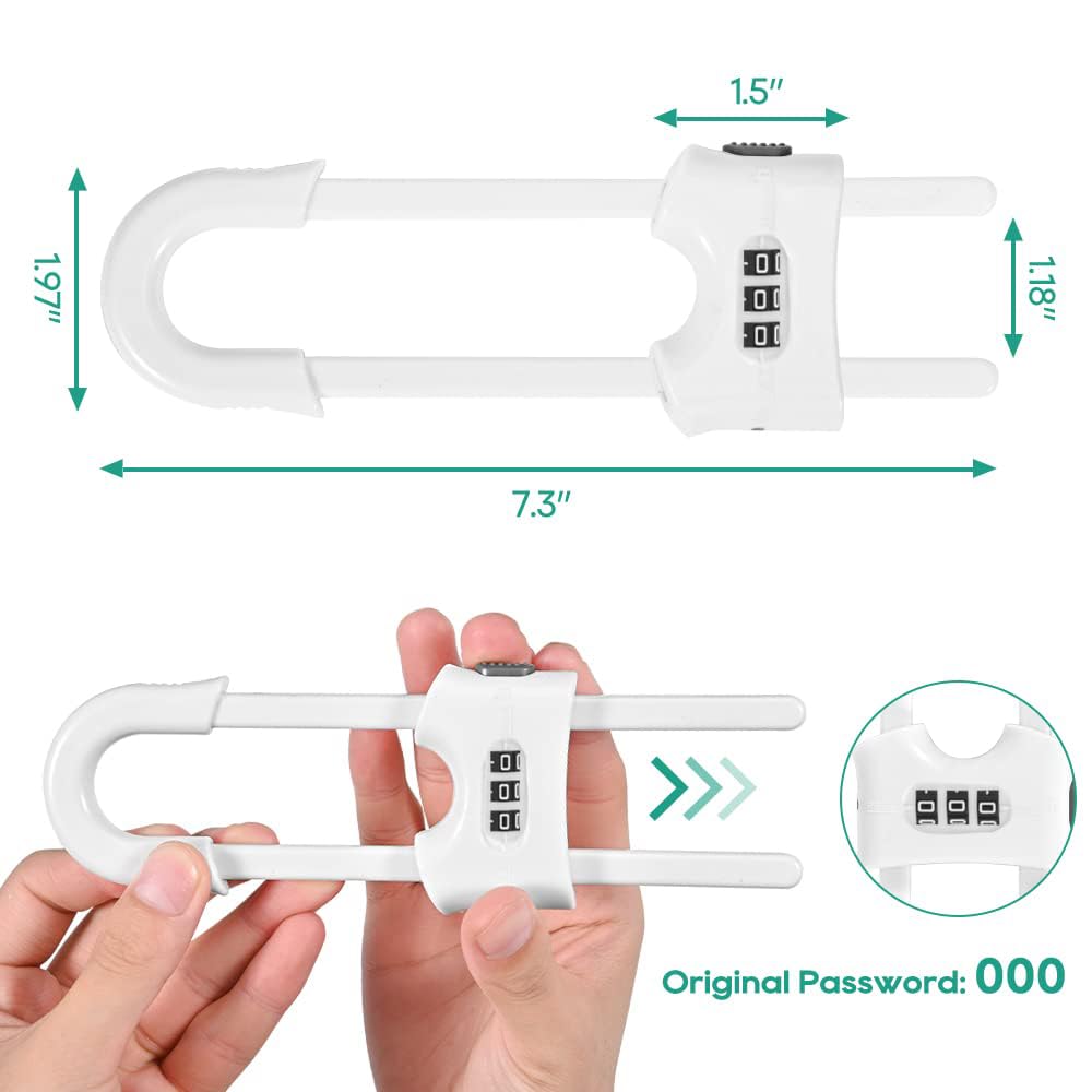 HonesaLoc 4 Packs U-Shaped Sliding Cabinet Locks, Baby Proofing Cabinets with Adjustable Child Safety Lock, Childproof Latches for Knobs, Handles on Kitchen Doors and Home Drawers Closet - White